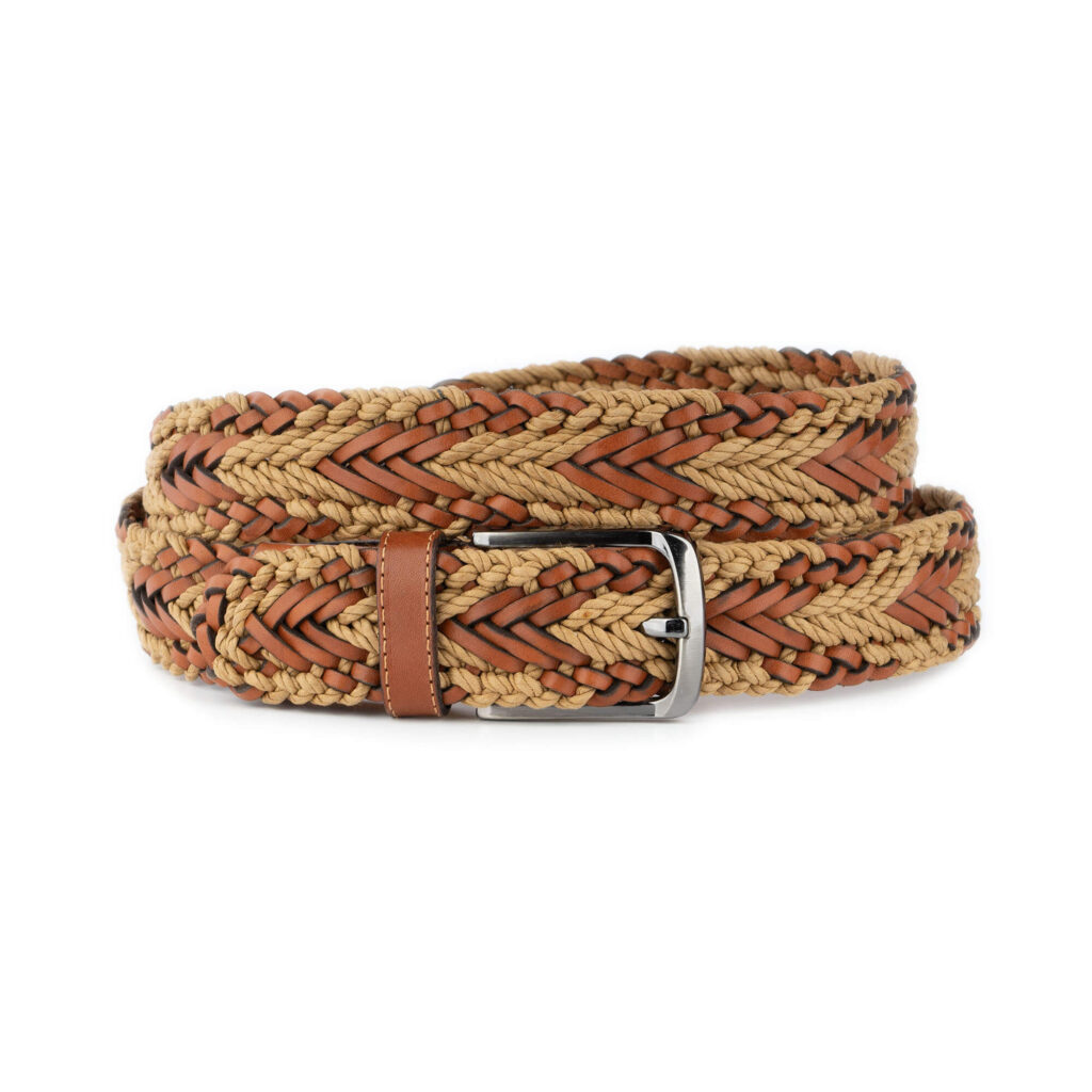 Buy Top Quality Braided Belt For Men Tan Leather Cotton ...