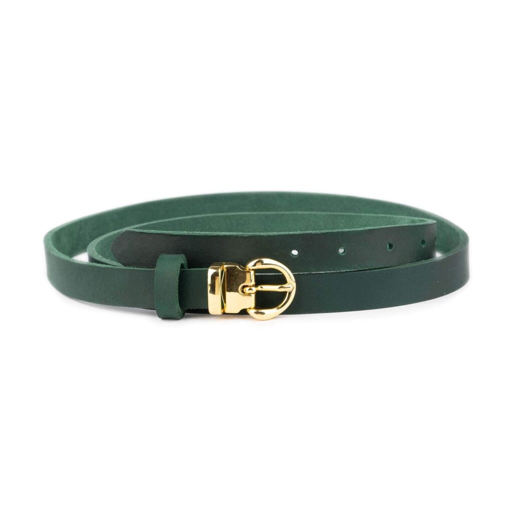 Buy Womens Green Belt With Gold Buckle Shiny Rounded ...