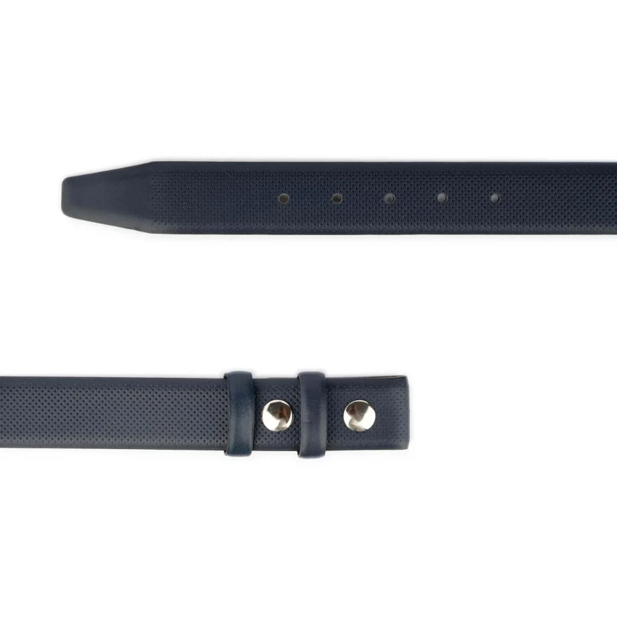 Dark Blue Snap Belt Perforated Leather - LeatherBeltsOnline