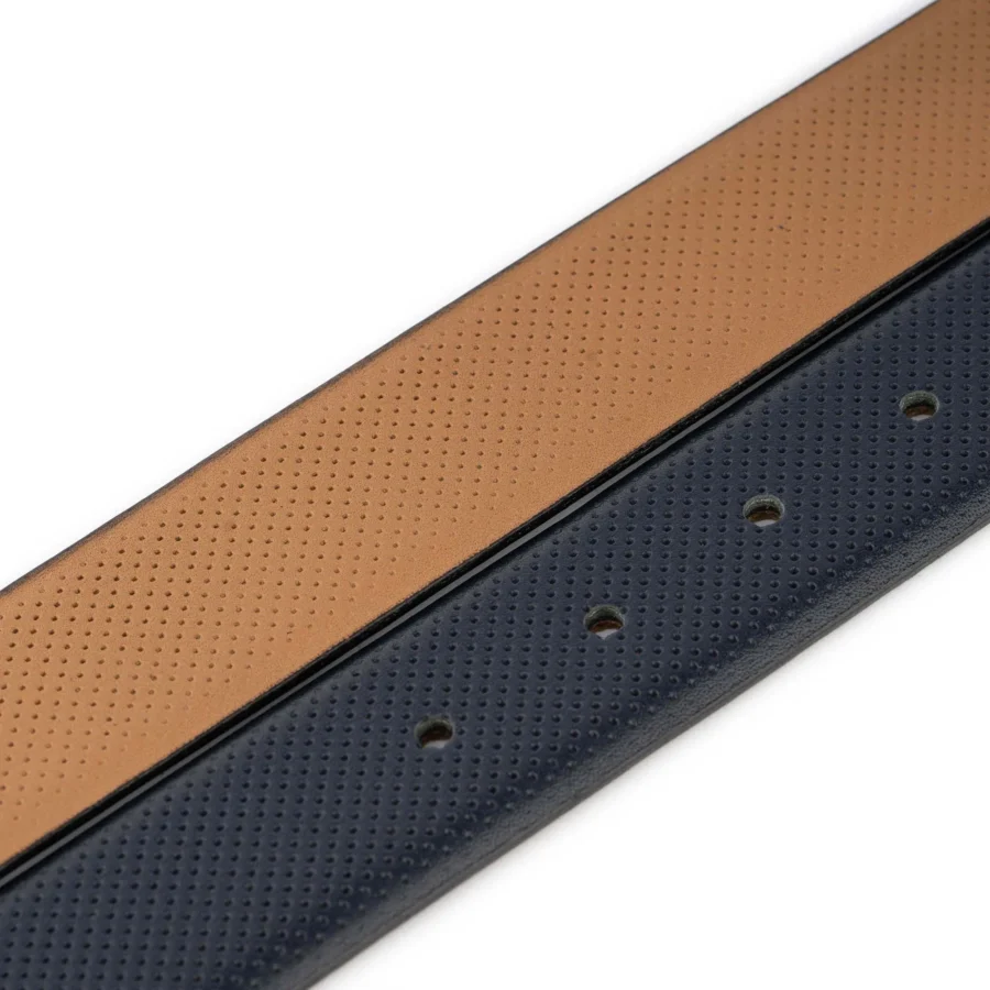 Dark Blue Snap Belt Perforated Leather - LeatherBeltsOnline