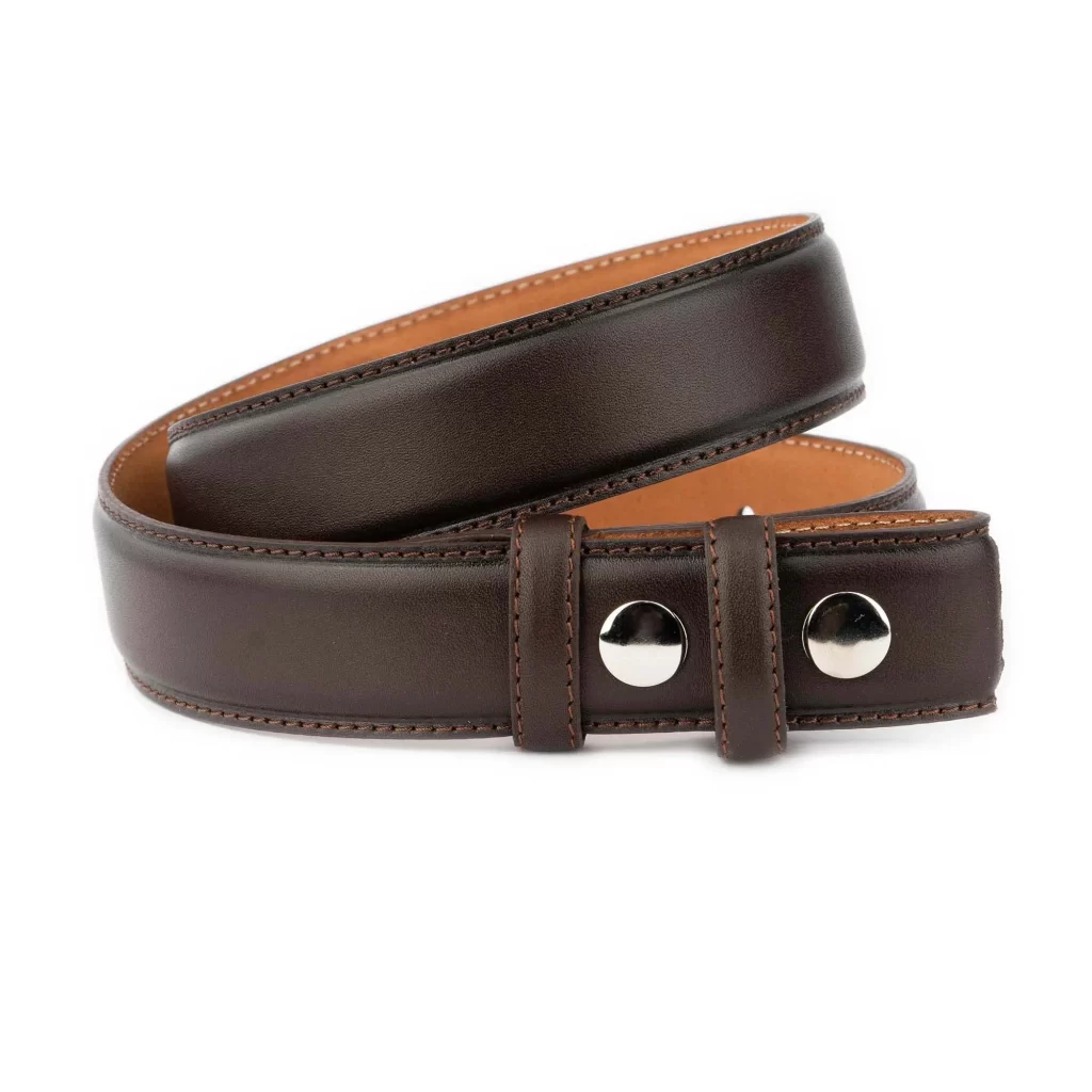 Dark Brown Snap Belt Stitched Leather - LeatherBeltsOnline