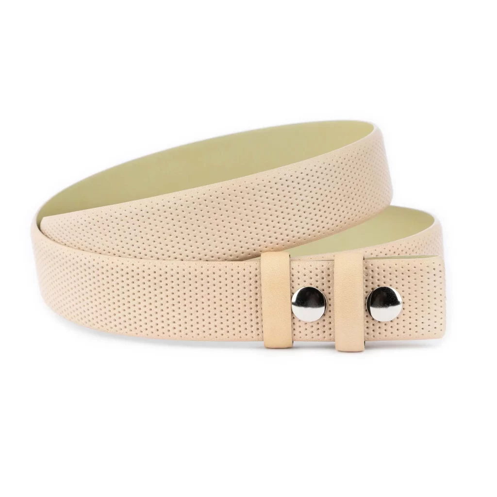 Light Beige Cream Snap Belt Perforated Leather - LeatherBeltsOnline