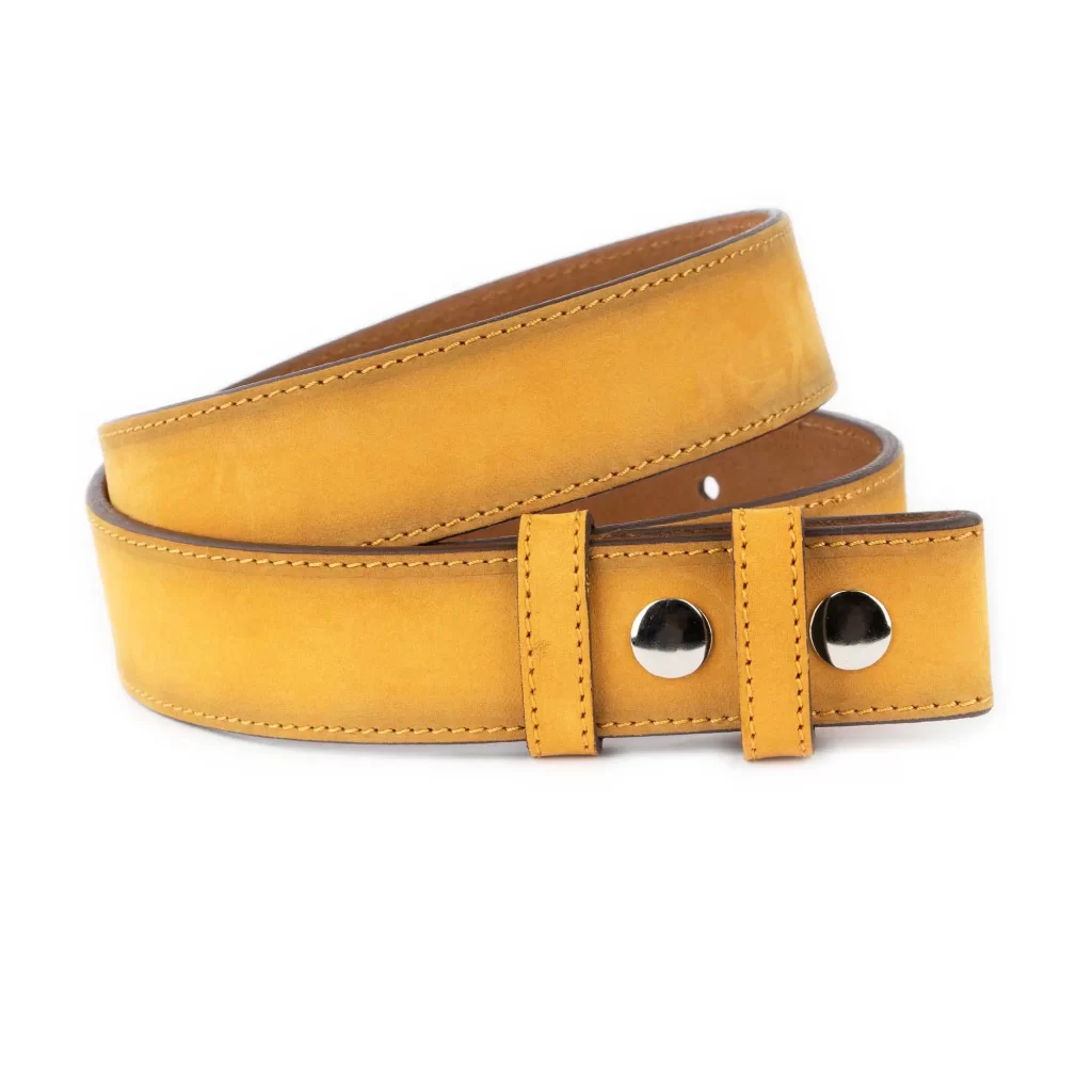 Mustard Snap Belt Nubuck Leather - LeatherBeltsOnline.com