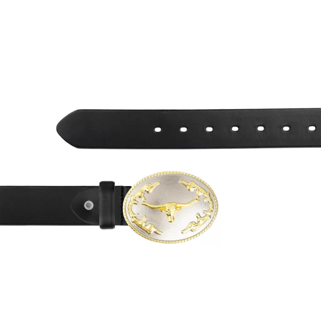 Buy Oval Gold Longhorn Buckle Belt - Black Full Grain Leather ...