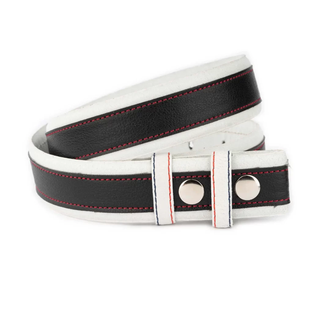 White Black Snap Belt Two Color Real Leather - LeatherBeltsOnline