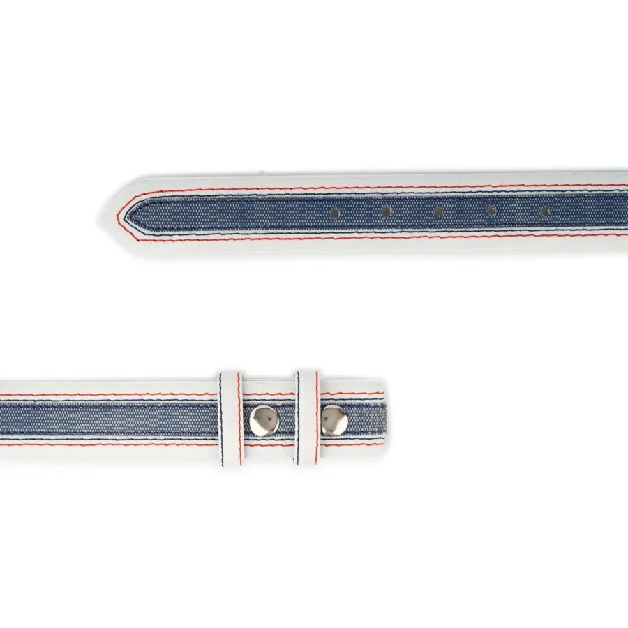 White Blue Snap Belt Two Color Leather - LeatherBeltsOnline