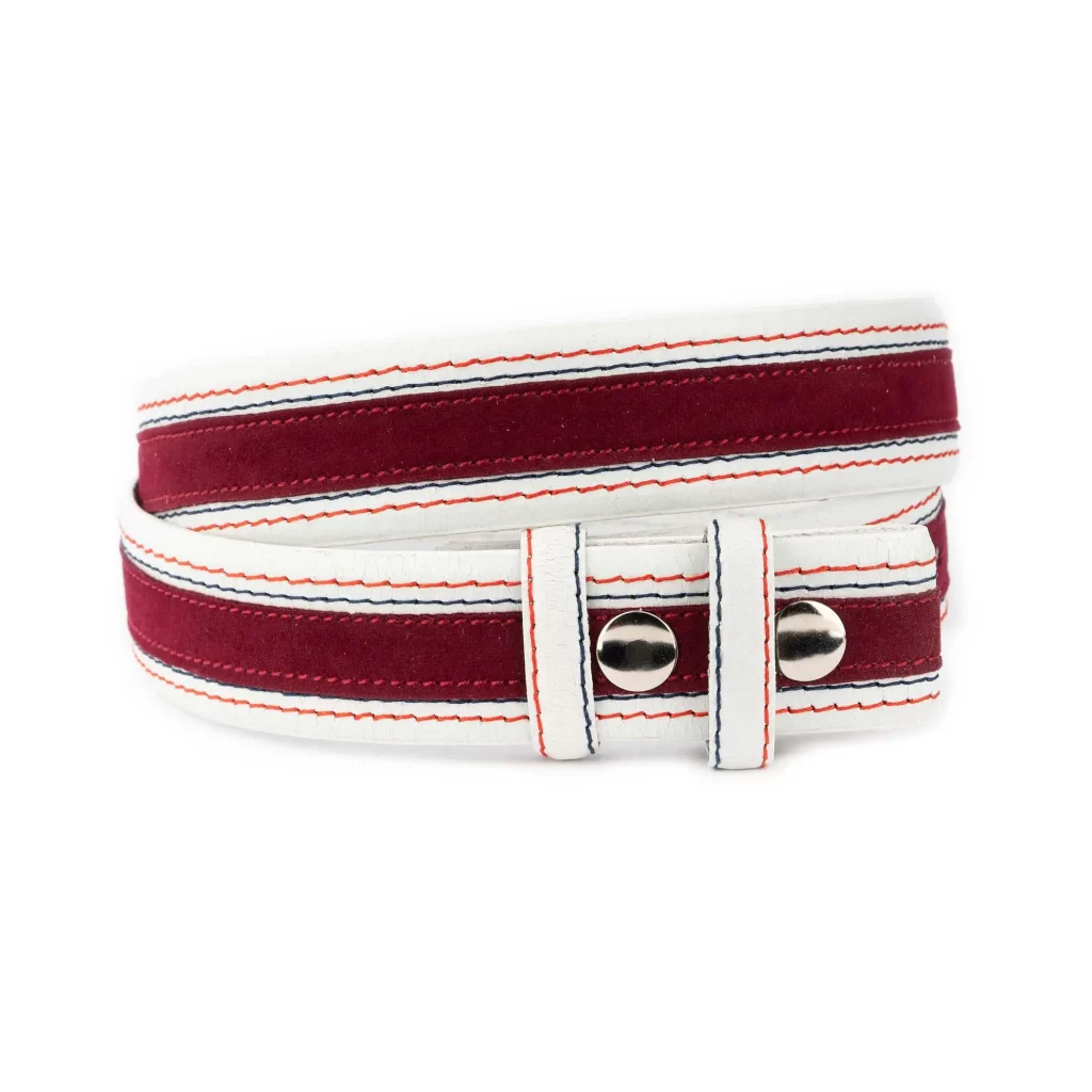White Burgundy Snap Belt Suede Leather - LeatherBeltsOnline