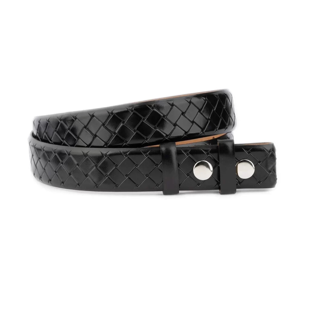 Buy Black Mens Snap Belt For Removable Buckle Woven Leather Emboss ...