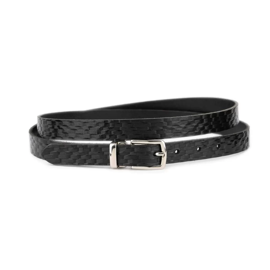 Buy Black Thin Designer Belt Mens Unique Basket Print Leather ...