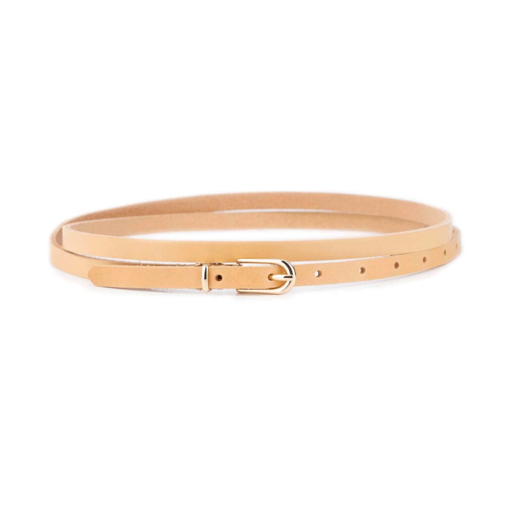 Buy Natural Color Skinny Leather Belt - Golden Buckle