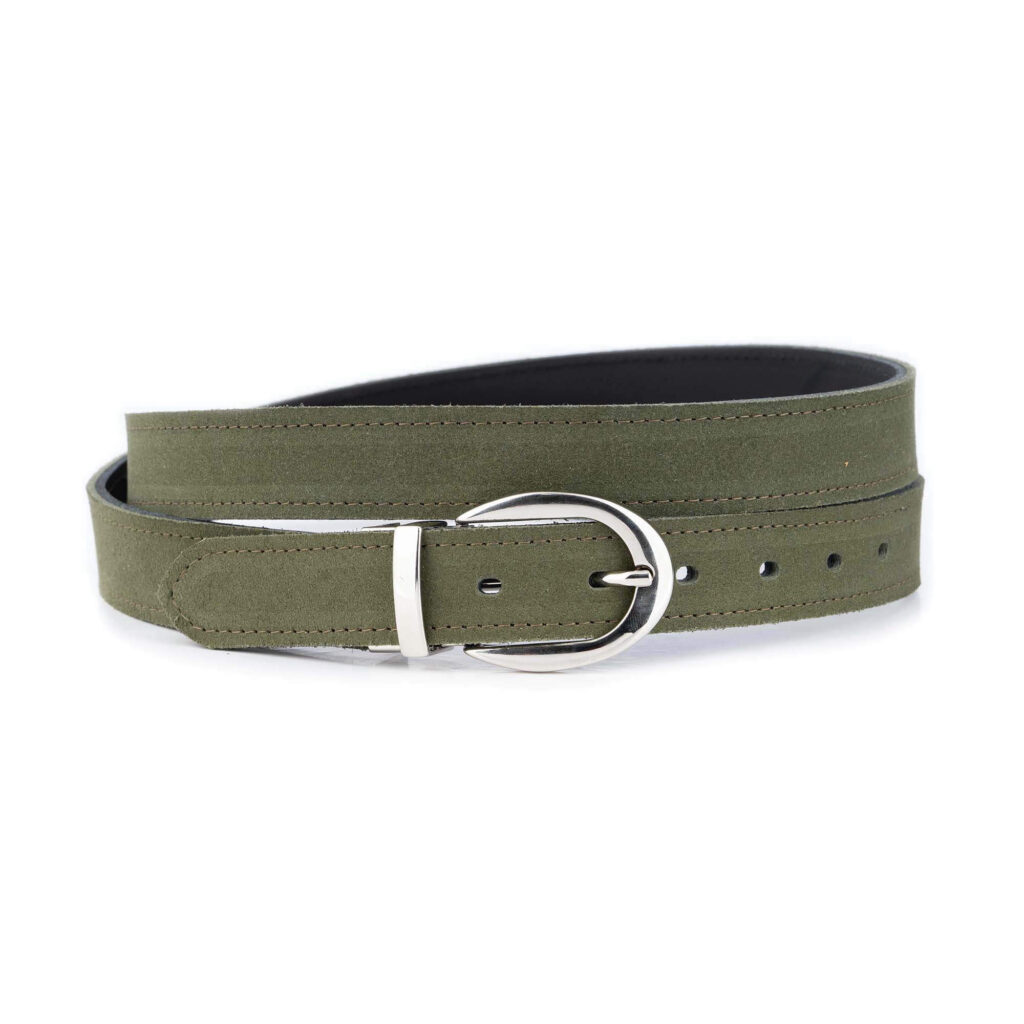 Buy Reversible Belt Womens Olive Green Suede Leather Black 3.0 Cm ...