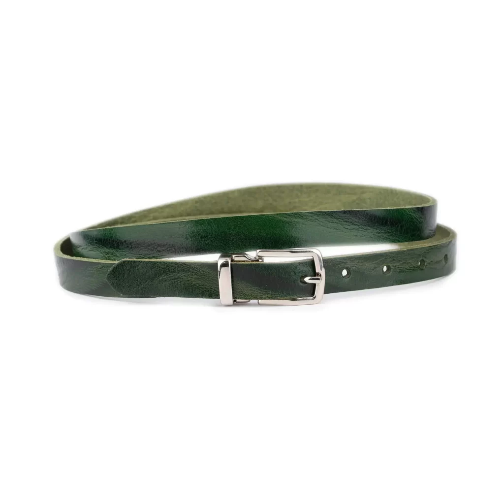 Buy Unique Green Thin Leather Belt Silver Rectangle Buckle ...