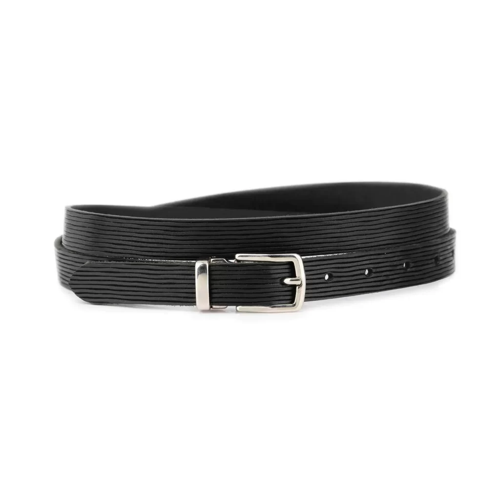 Buy Unique Thin Black Belt Mens Rectangle Buckle Stripe Emboss ...