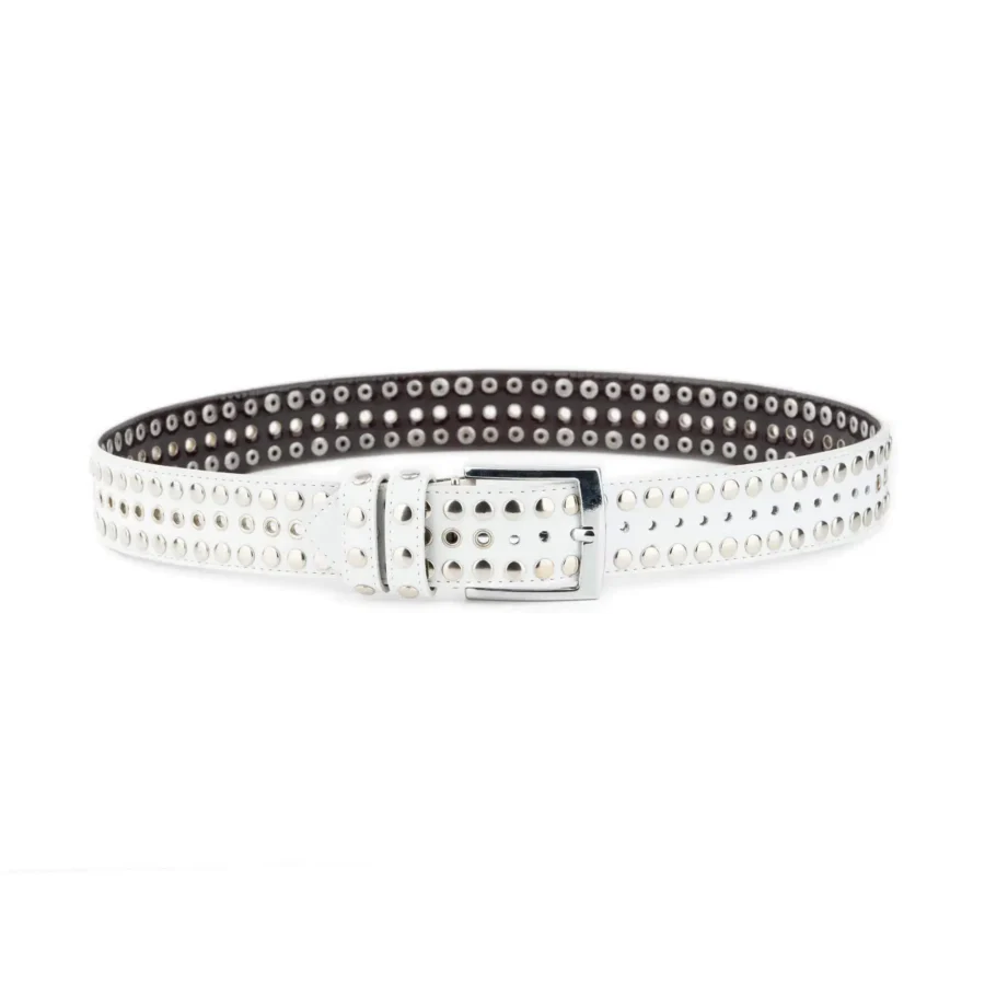 Buy White Studded Leather Belt Silver Rivets - LeatherBeltsOnline.com