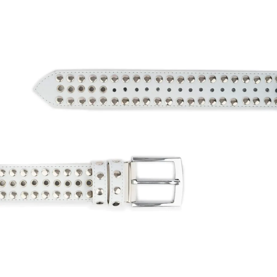 Buy White Studded Leather Belt Silver Rivets - LeatherBeltsOnline.com