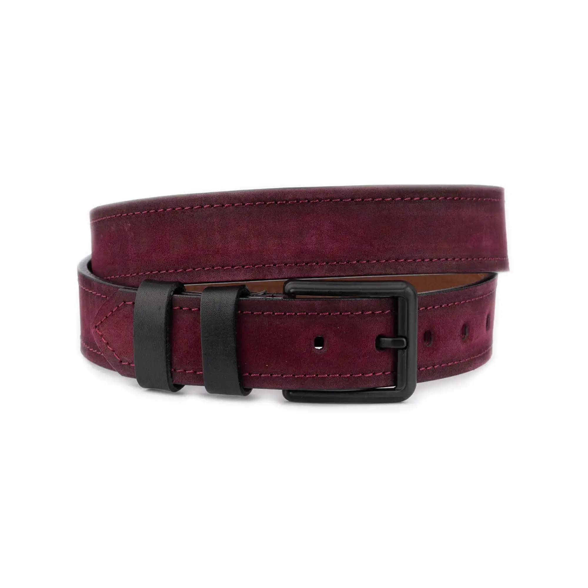 Buy Wide Belt For Denim Burgundy Suede Leather Black Loops ...