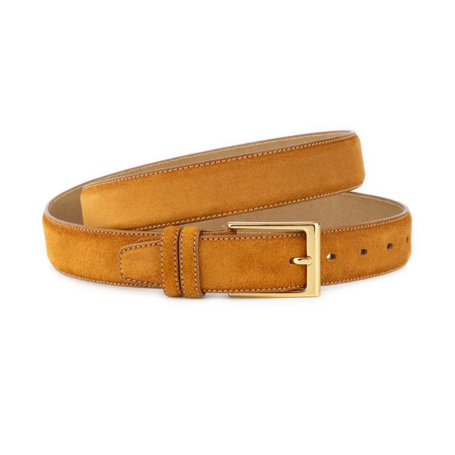 Buy Camel Suede Belt With Gold Buckle - LeatherBeltsOnline.com