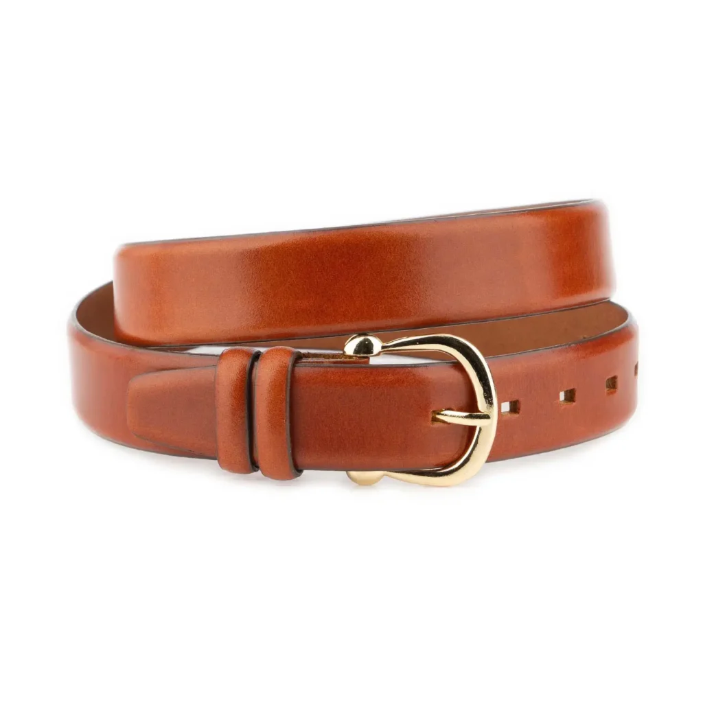 Buy Womens Cognac Belt - Horseshoe Buckle - LeatherBeltsOnline.com