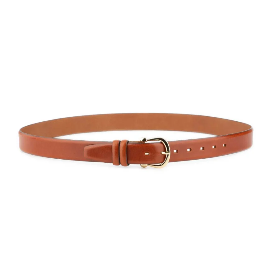 Buy Womens Cognac Belt - Horseshoe Buckle - LeatherBeltsOnline.com