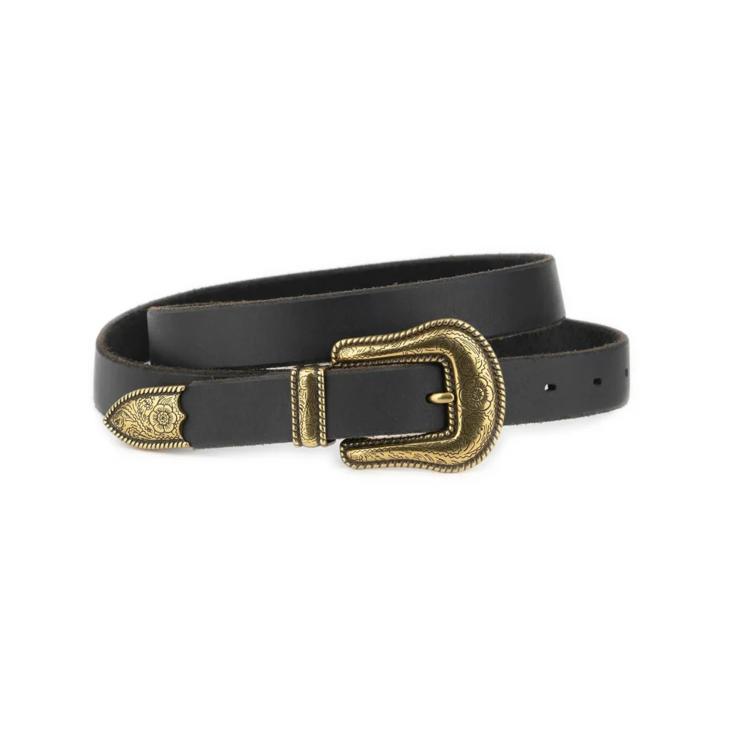 Western Extra Long Leather Belt - Antique Gold Buckle