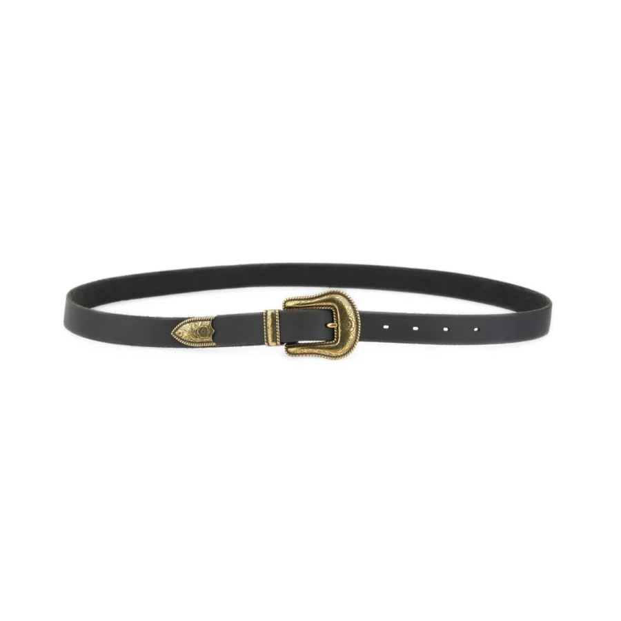 Western Extra Long Leather Belt - Antique Gold Buckle