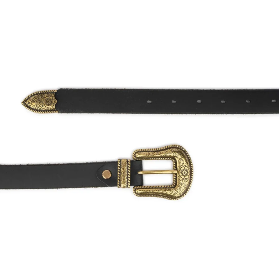 Western Extra Long Leather Belt - Antique Gold Buckle